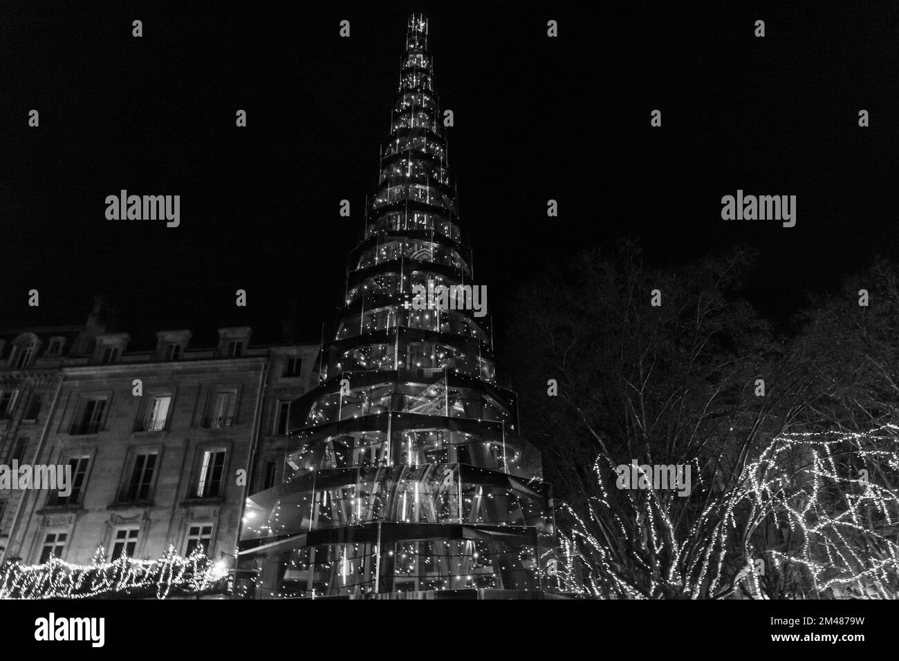 Christmas tree at the square in Bordeaux, France. Enchanted fairy tale ...
