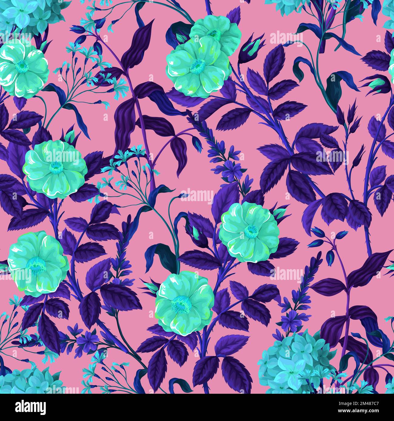 Seamless pattern with vivid roses. Vector Stock Vector Image & Art - Alamy