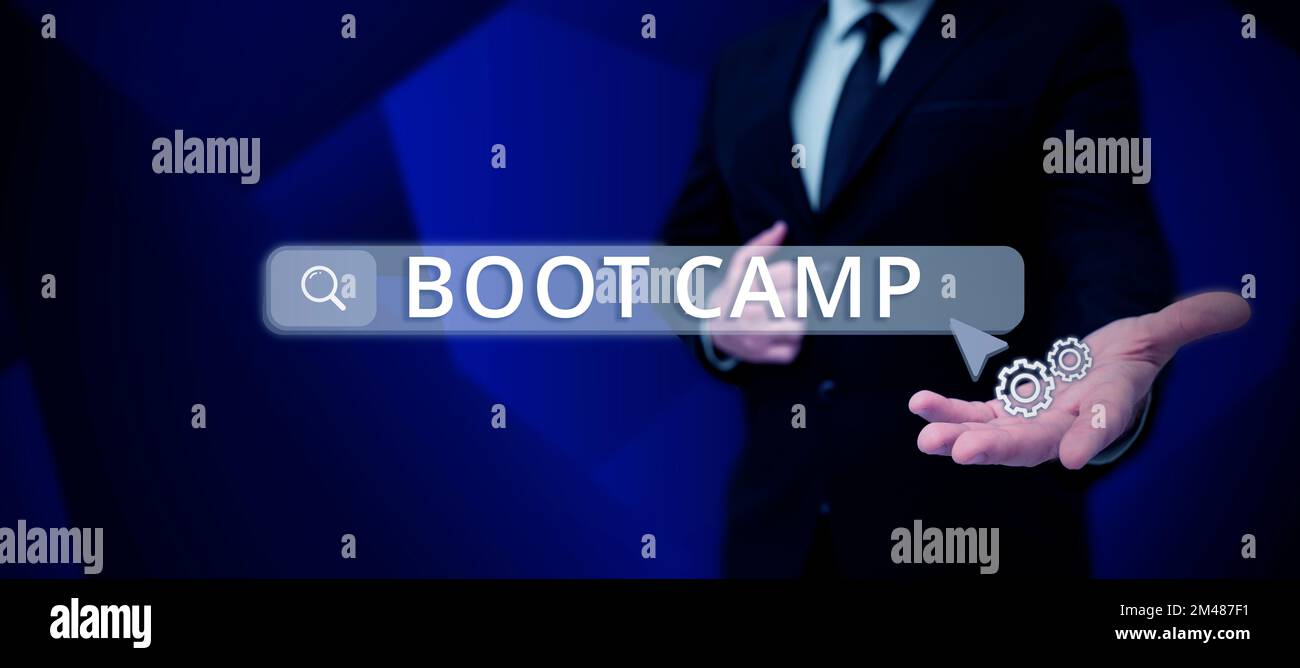 Sign displaying Boot Camp. Word for Military training camp for new ...