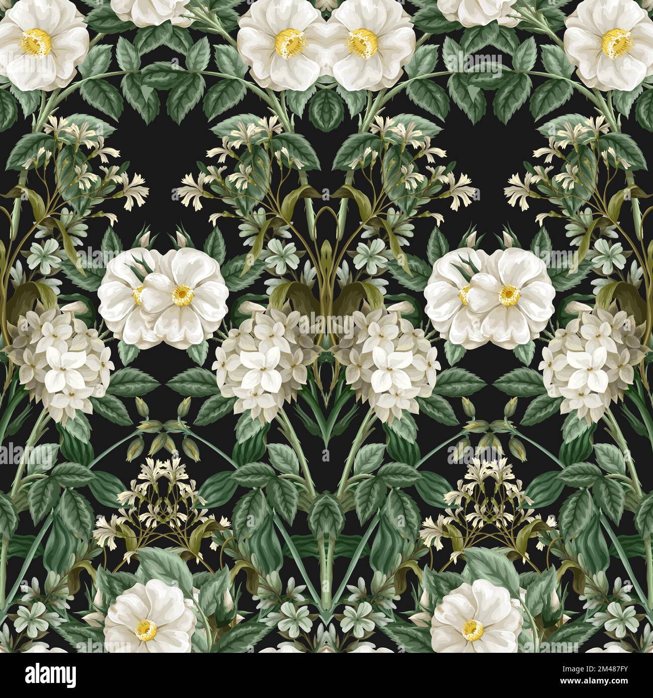 Seamless pattern with white roses. Vector Stock Vector Image & Art - Alamy