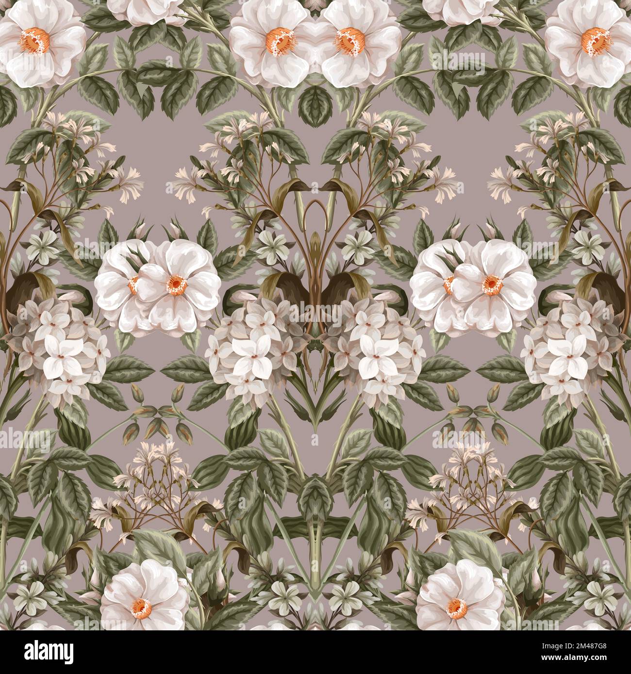 Seamless pattern with white roses. Vector Stock Vector Image & Art - Alamy