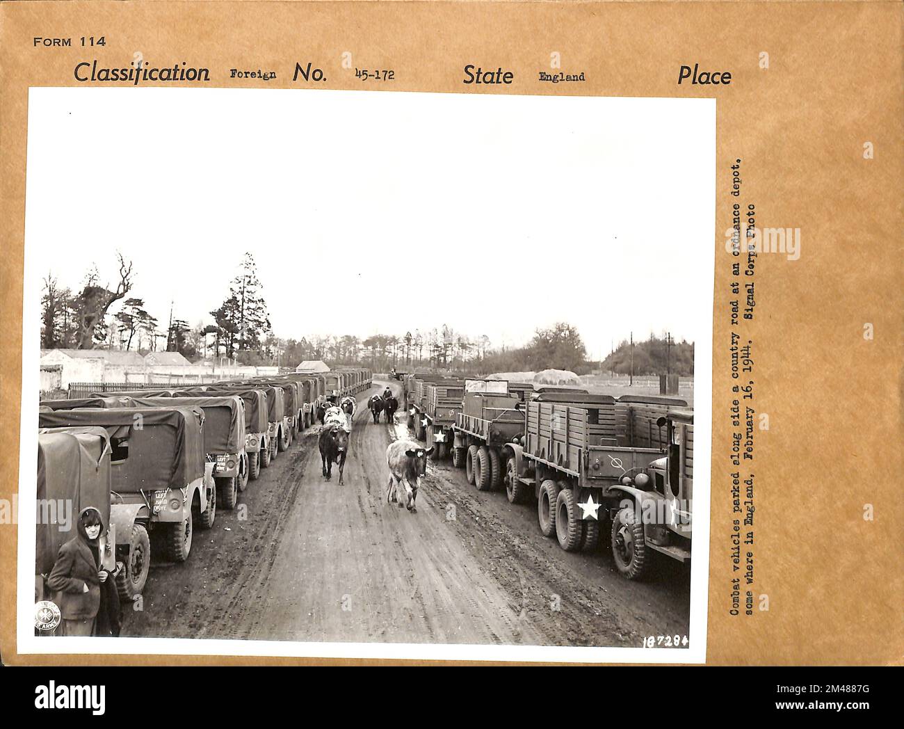 Combat Vehicles Parked Alongside a Country Road at an Ordnance Depot ...