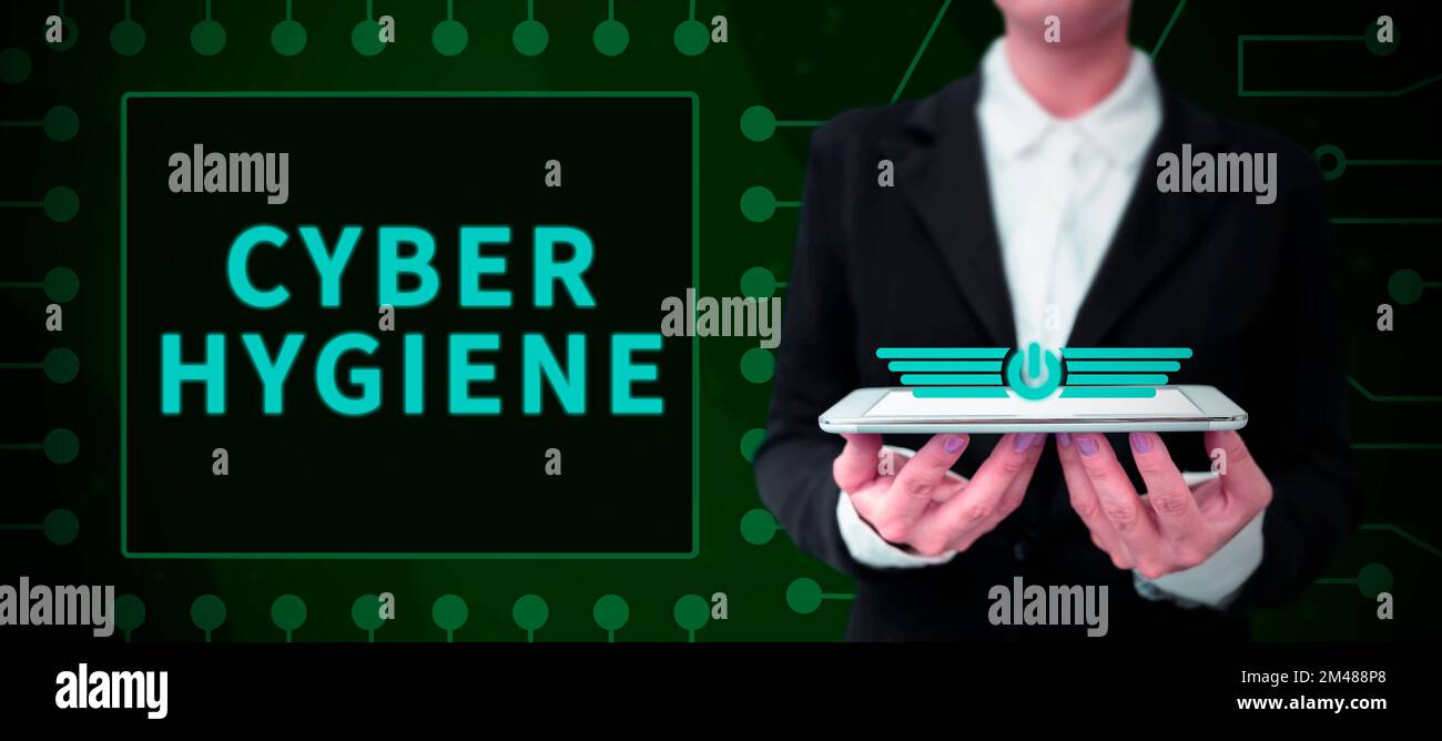 Text sign showing Cyber Hygiene. Business overview steps that computer ...