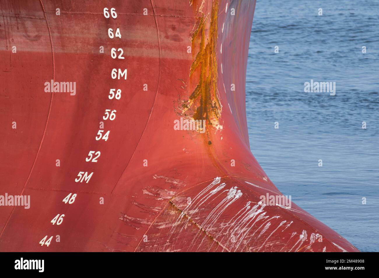 metric draft marks on the bow of an oceangoing freighter Stock Photo ...