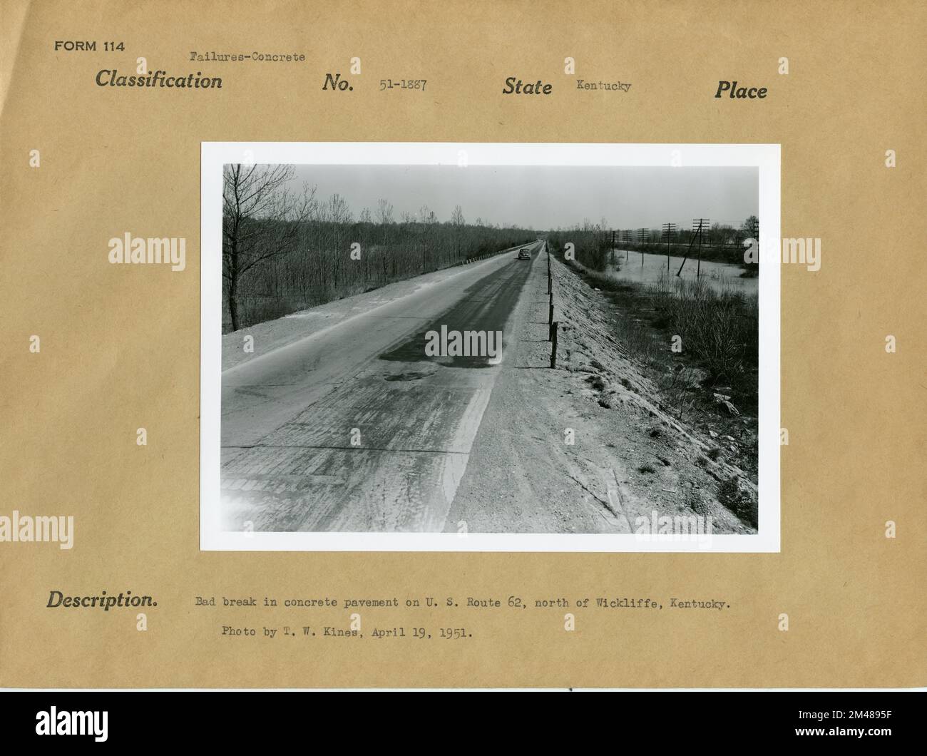 Bad Break in Concrete Pavement, U.S. 62. Original caption: Bad break in ...