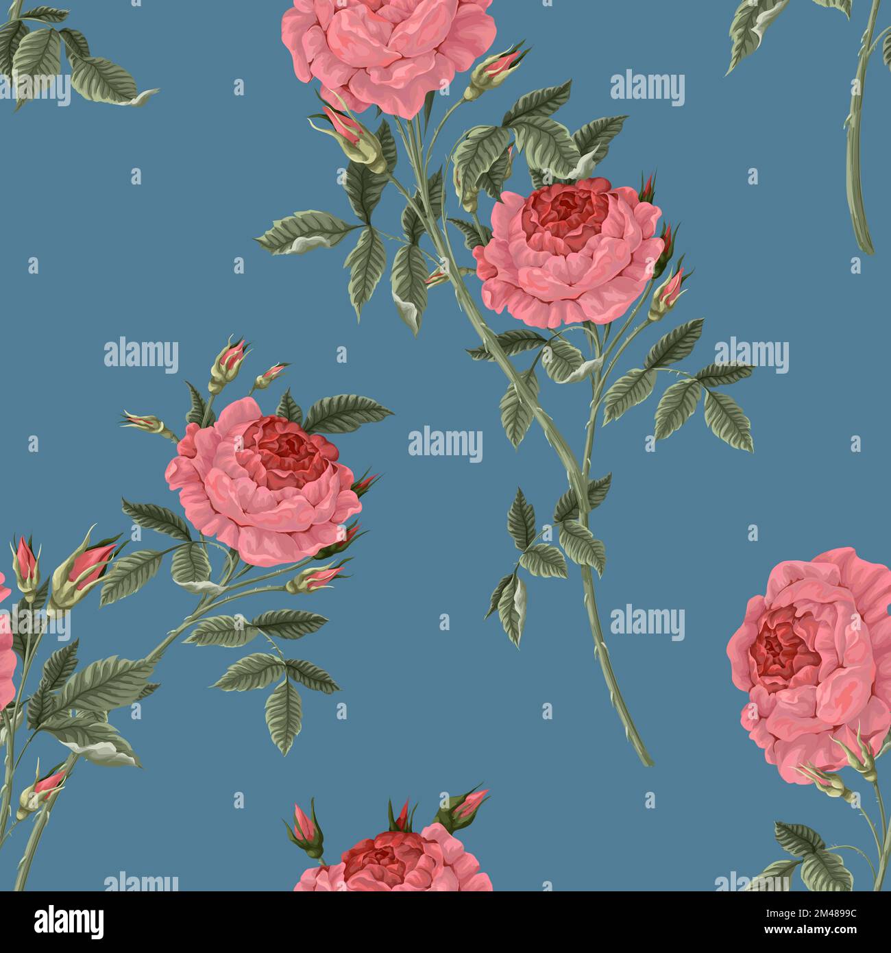 Seamless pattern with pink vintage roses. Vector Stock Vector Image ...