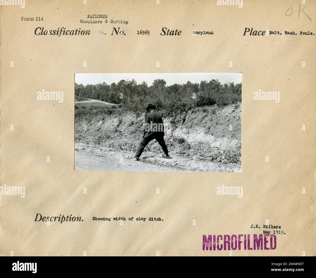 Showing Width of Clay Ditch. Original caption: Showing width of clay ...