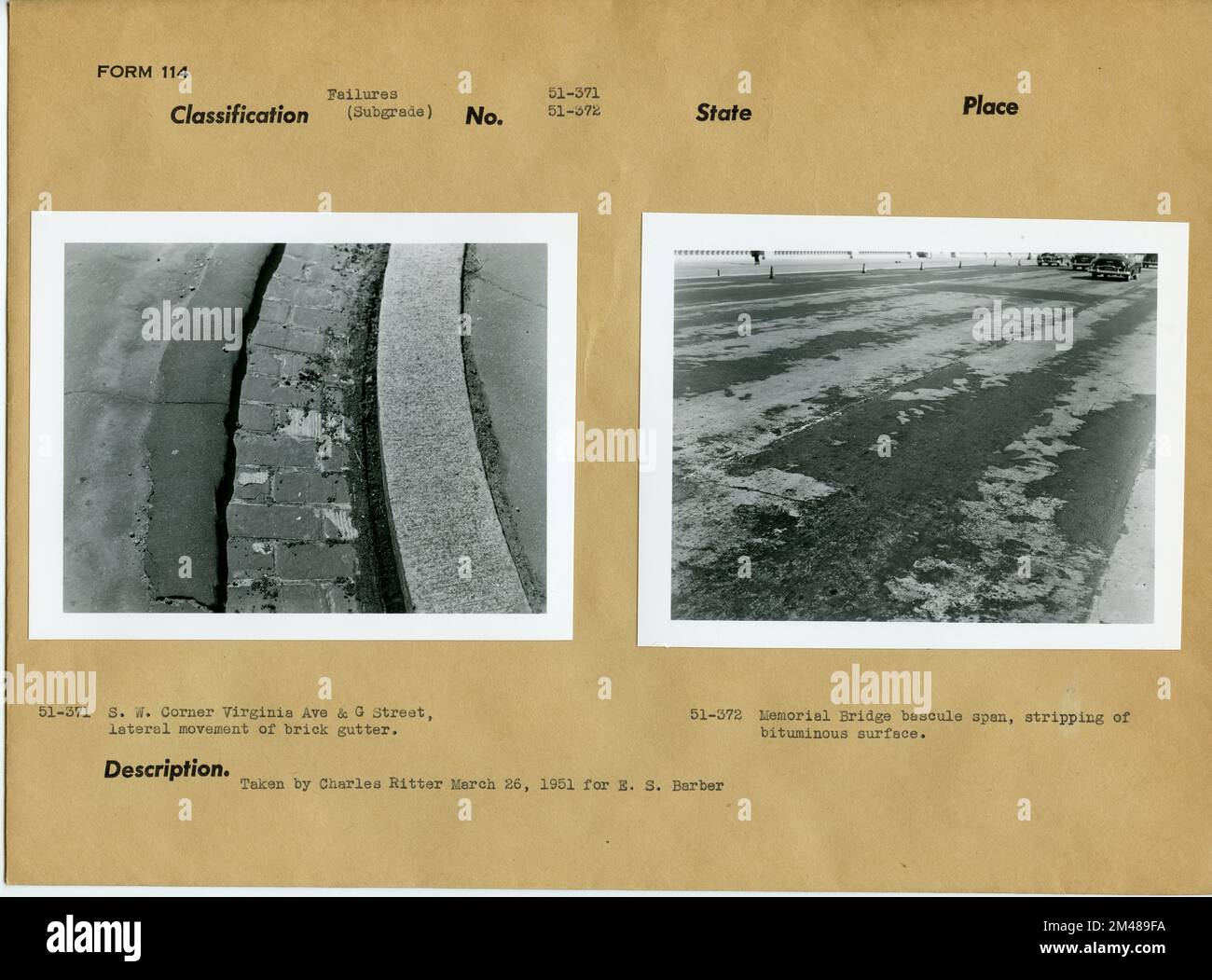 Movement of Brick Gutter, Stripping of Bituminous Surface. Original ...