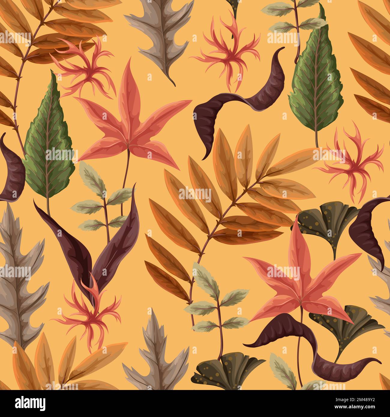 Seamless pattern with autumn leaves and dried plants. Vector Stock Vector Image & Art - Alamy