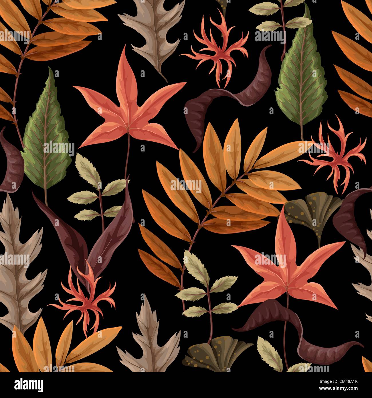 Seamless pattern with autumn leaves and dried plants. Vector Stock ...