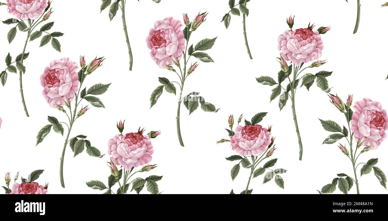 Seamless Pattern With Pink Vintage Roses Vector Stock Vector Image And Art Alamy