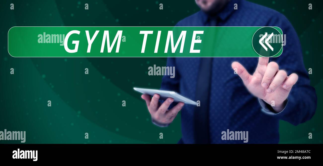 Hand writing sign Gym Time. Word Written on a motivation to start ...