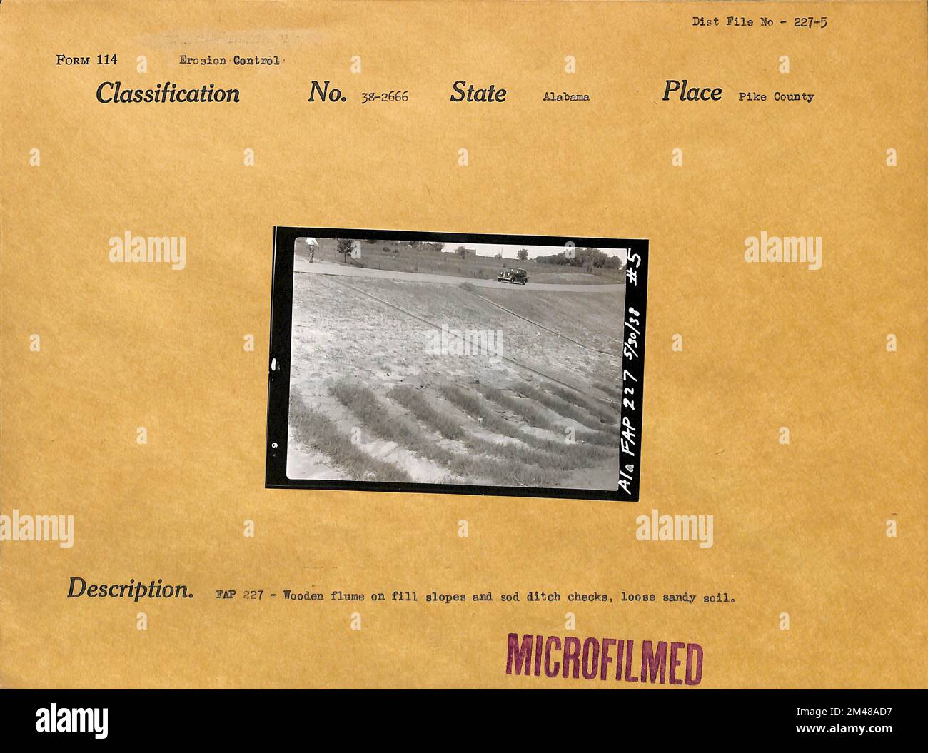 Wooden flume on fill slopes and sod ditch checks Pike County Alabama ...