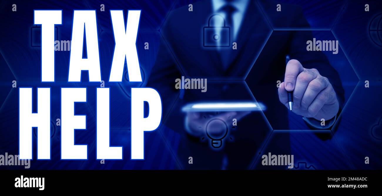 Text caption presenting Tax Help. Business showcase Assistance from the ...
