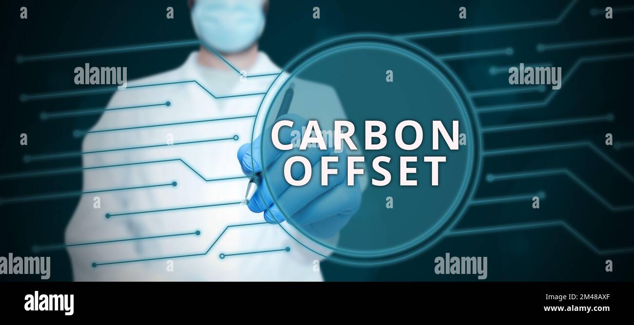 Sign displaying Carbon Offset. Business idea Reduction in emissions of ...
