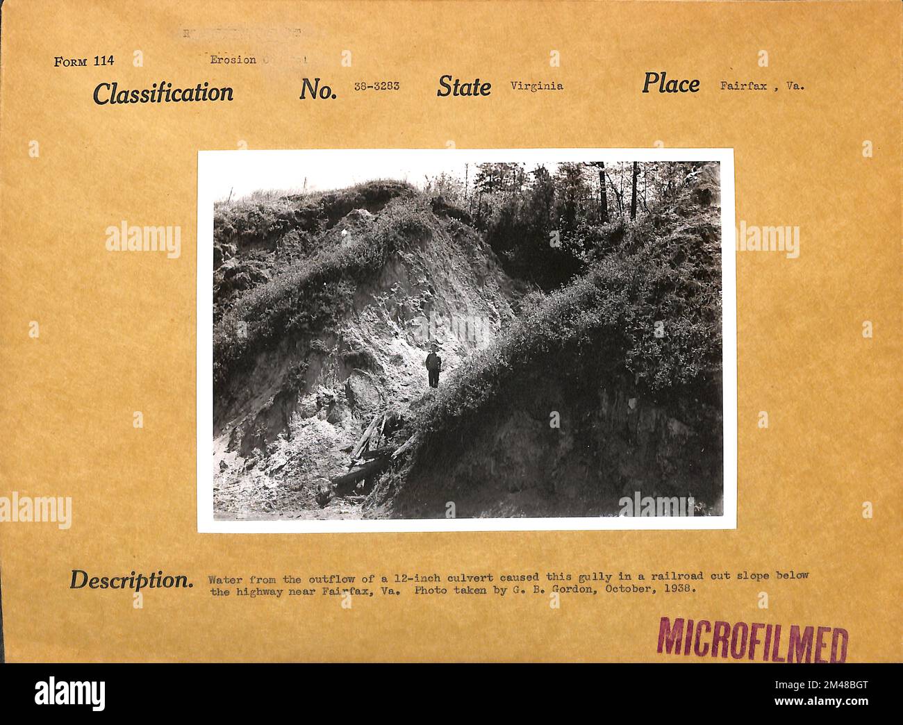 Photo of large gully caused by outflow of 12-inch culvert near Fairfax ...