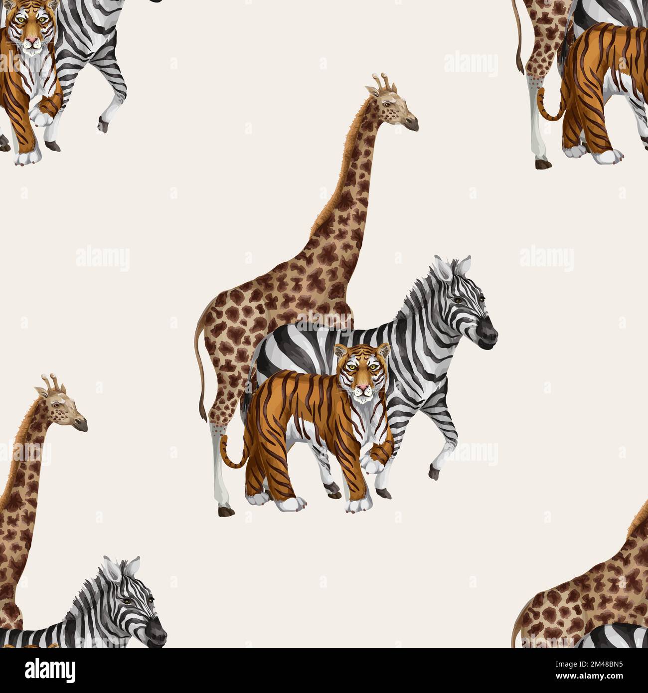 Seamless pattern with tiger, zebra and giraffe. Vector Stock Vector ...