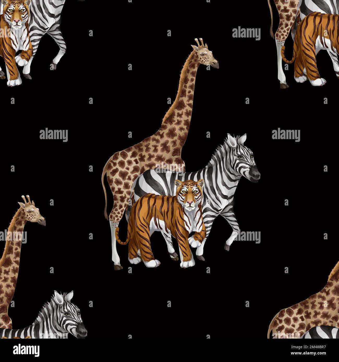 Seamless pattern with tiger, zebra and giraffe. Vector Stock Vector ...