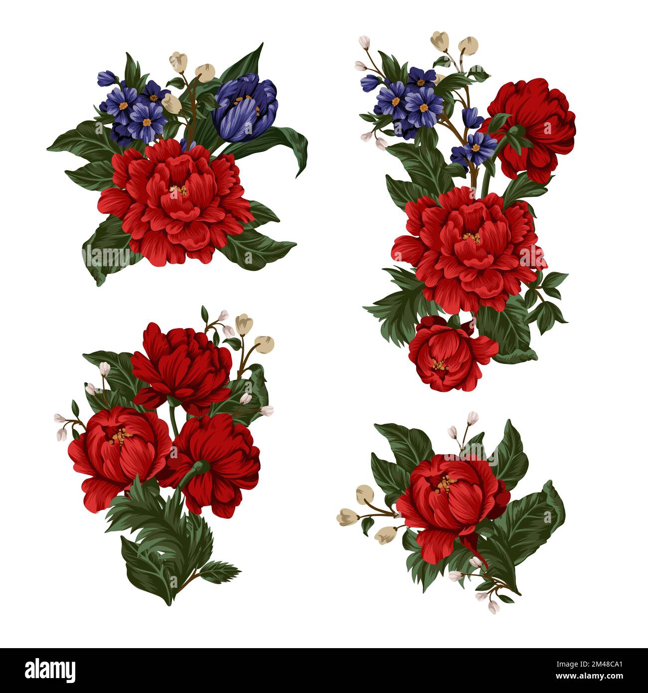 Set flowers leaves bouquets Stock Vector Images - Alamy