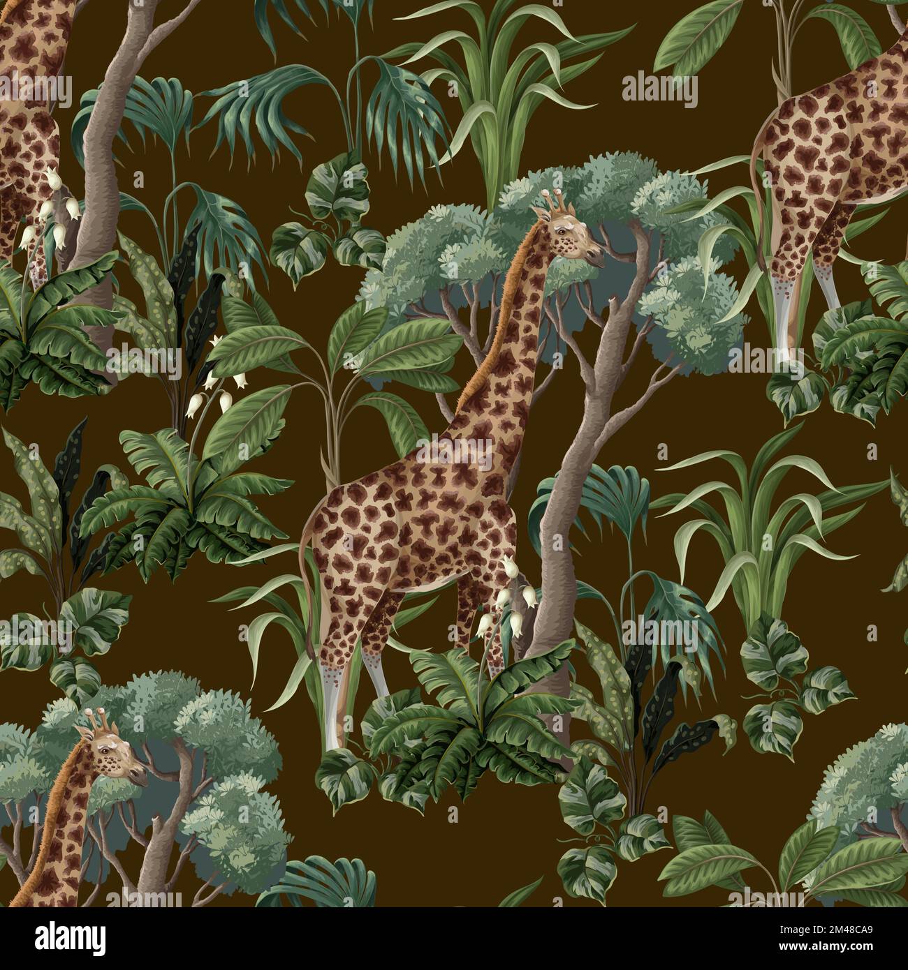 Seamless pattern with giraffe and jungle trees. Vector Stock Vector ...