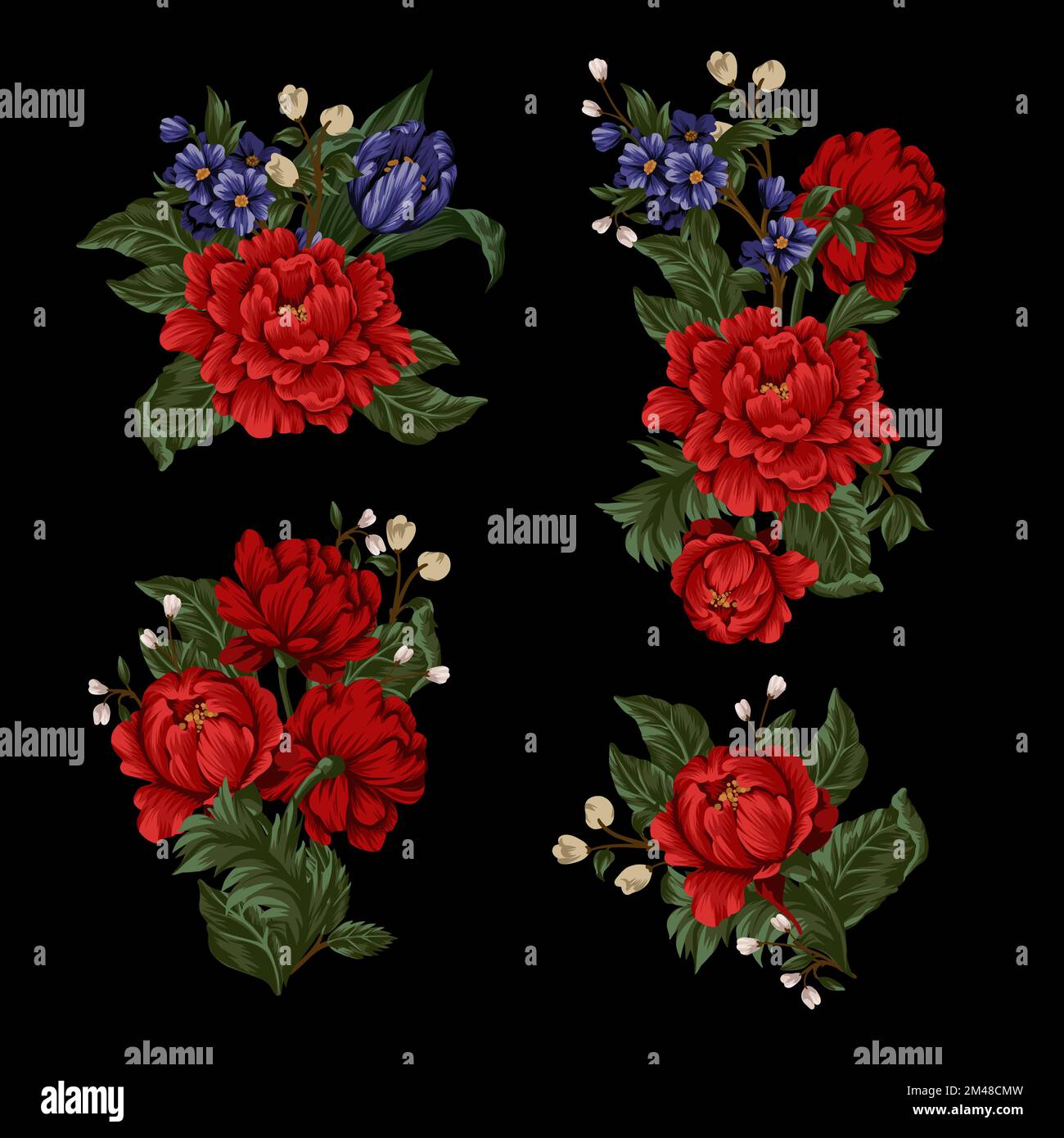 Set flowers leaves bouquets Stock Vector Images - Alamy