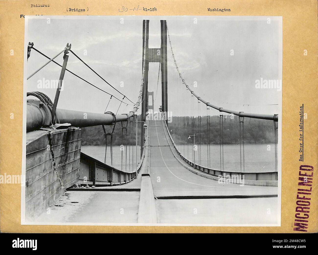 Tacoma Narrows Bridge Sagging, Washington. Original caption: Tacoma ...