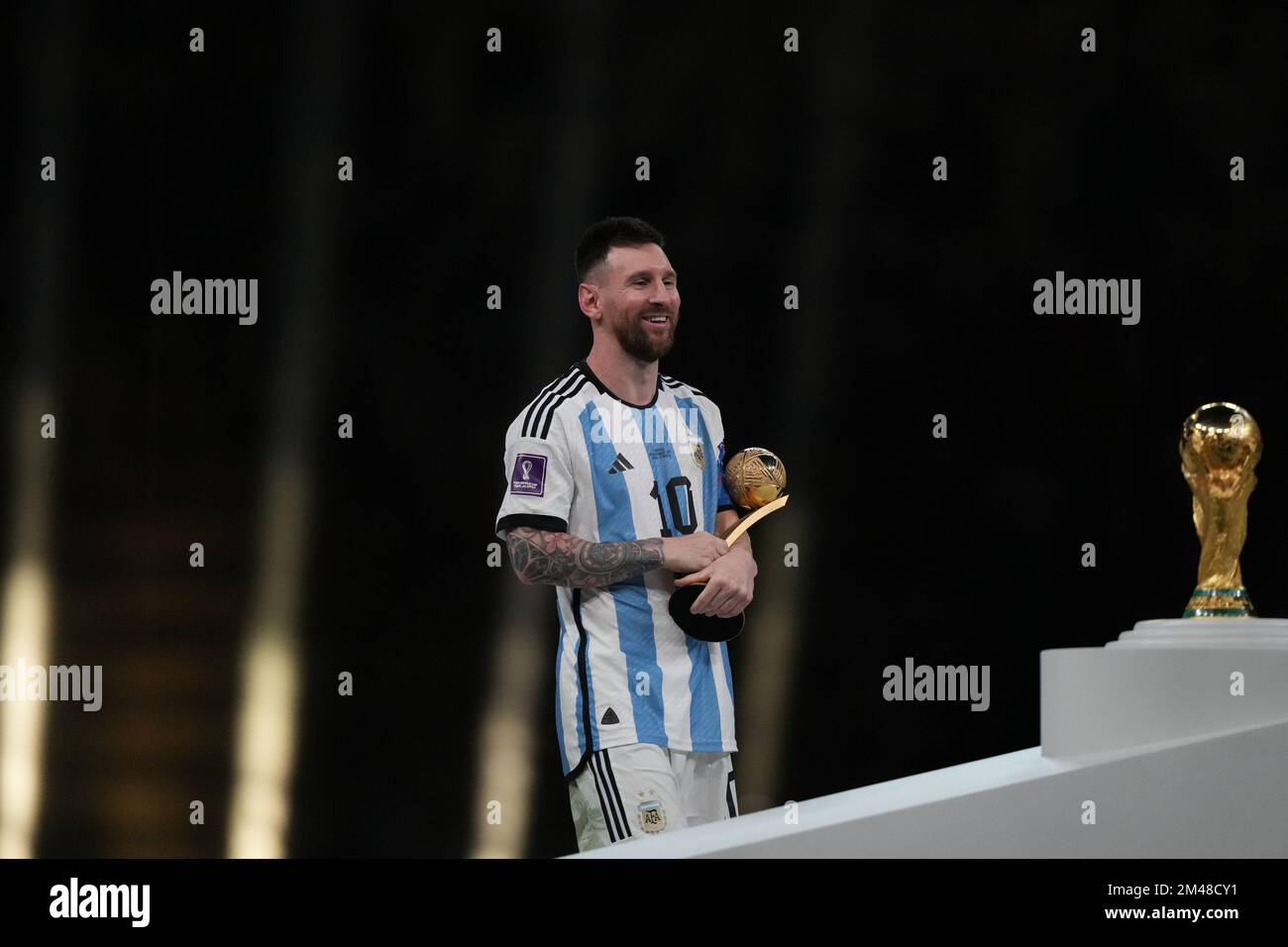LUSAIL, QATAR - DECEMBER 18: Player of Argentina Lionel Messi receives ...