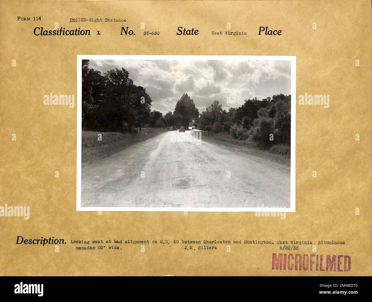 Looking west at bad alignment on U.S. 60. Original caption: Looking ...