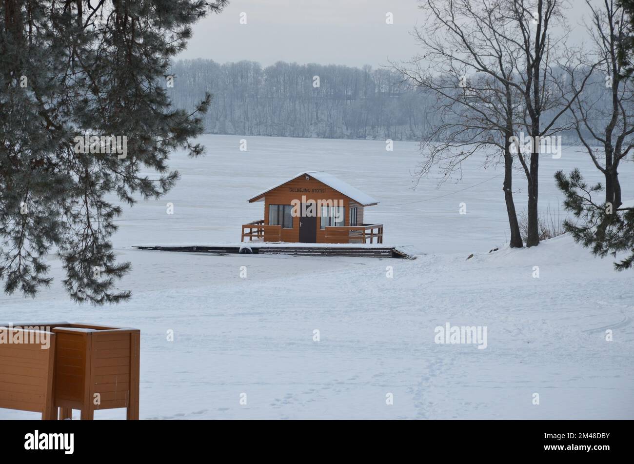 House on a lake. Winter. Ice. Snow. Stock picture Stock Photo - Alamy