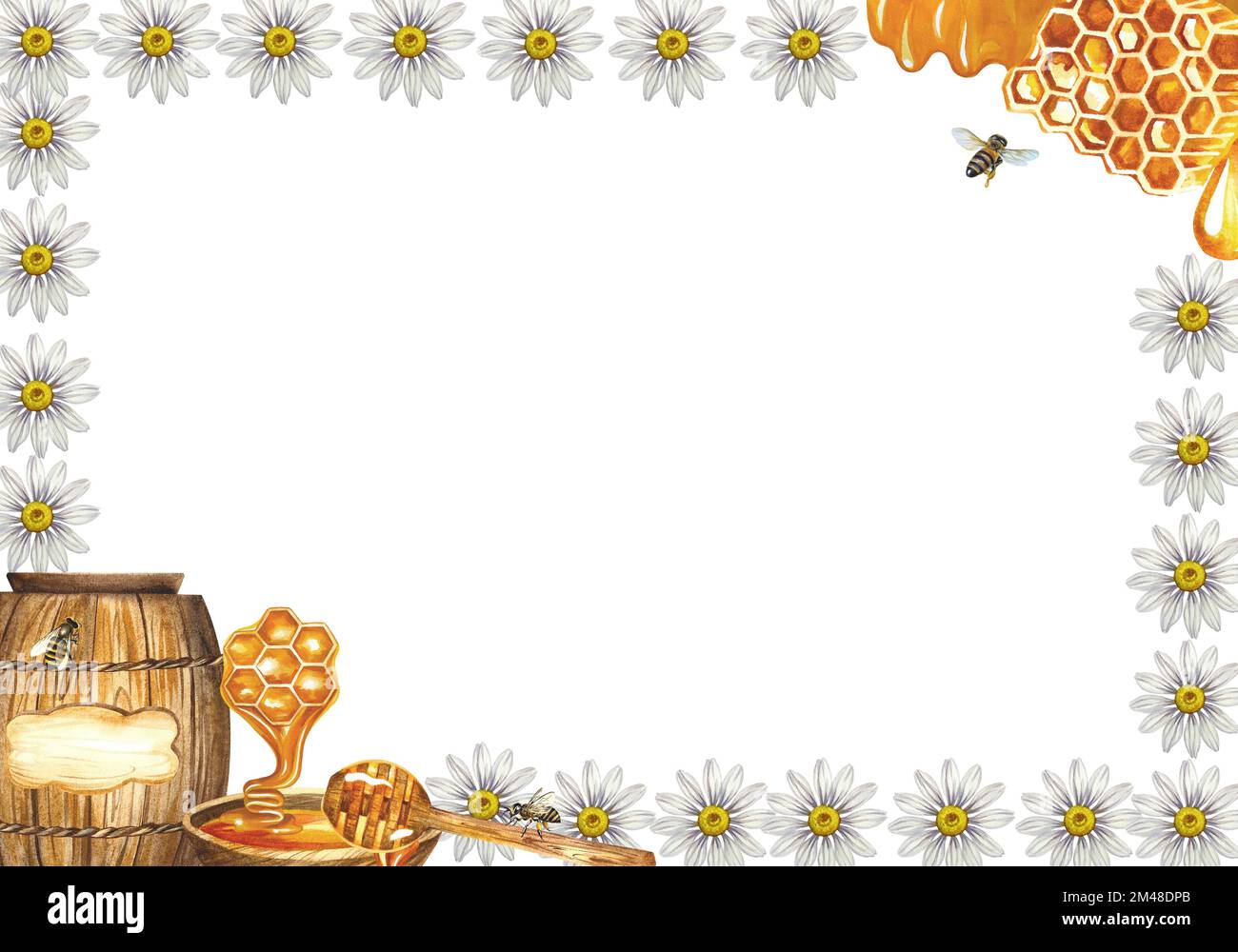Honey. Design frame on the theme of honey with chamomile flowers ...