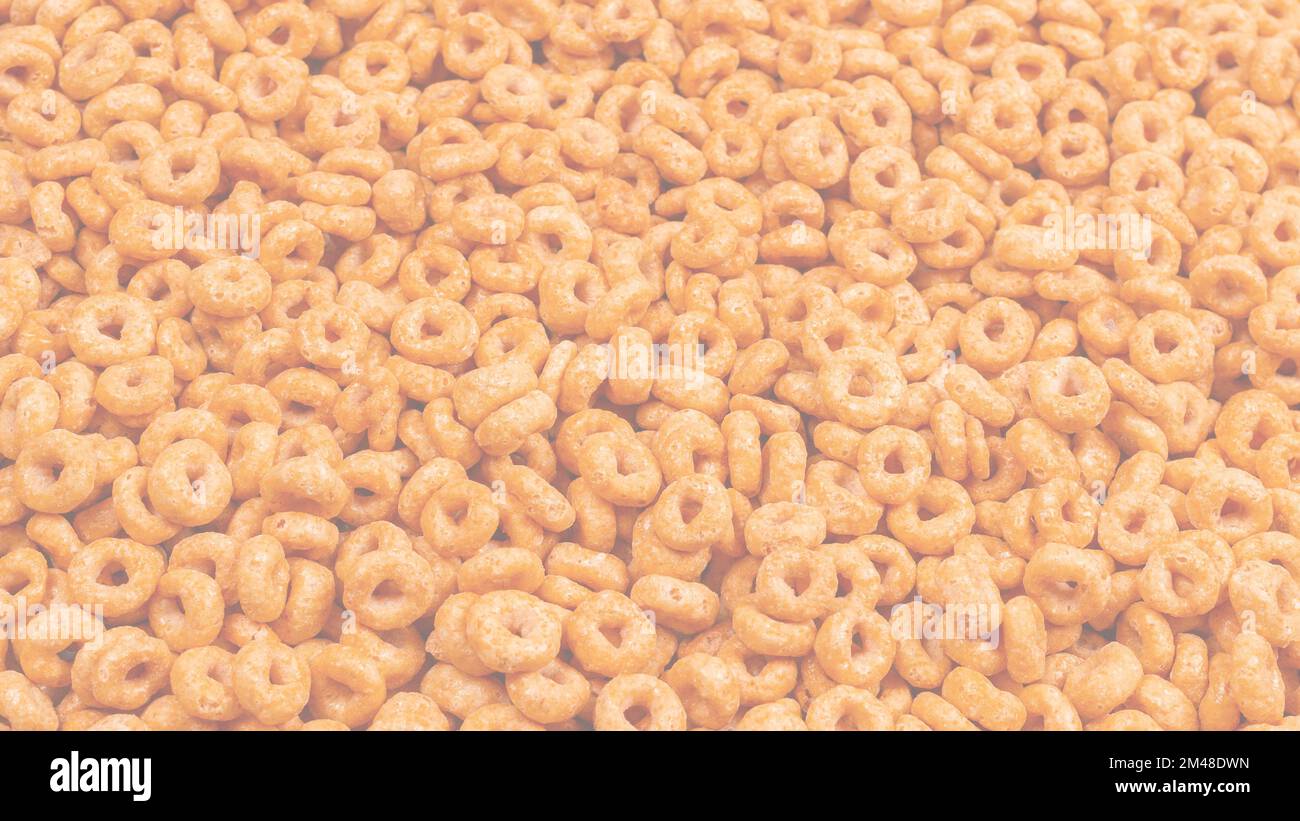 Corn-flakes background and texture. Top view. Honey rings cereal box ...