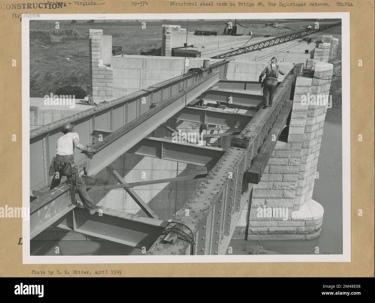 Structural Steel Work on Bridge #6. Original caption: Structural steel ...