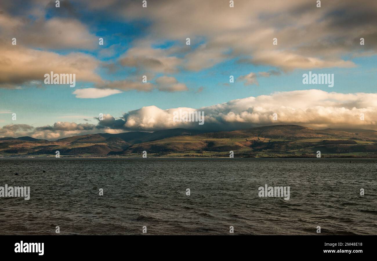 Seascape background with mountains, anglesey, snowdonia, wales Stock ...