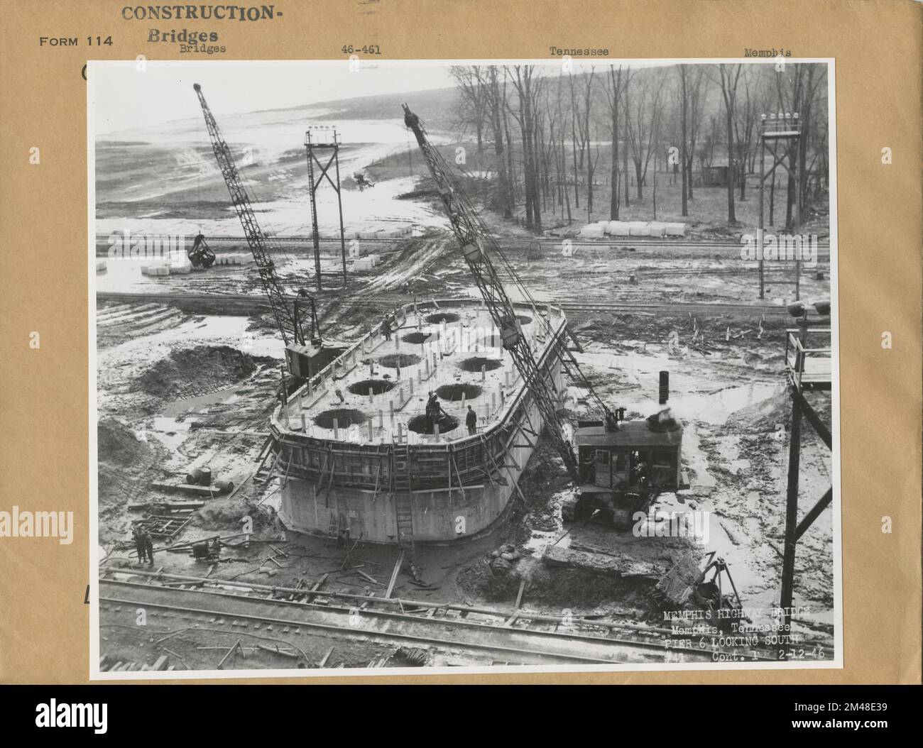 Memphis Highway Bridge. Original caption: Memphis highway bridge, pier ...