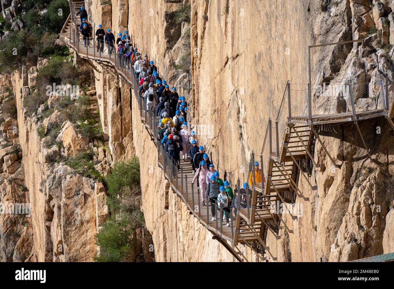 A view of El Caminito del Rey with the original pathway underneath and ...