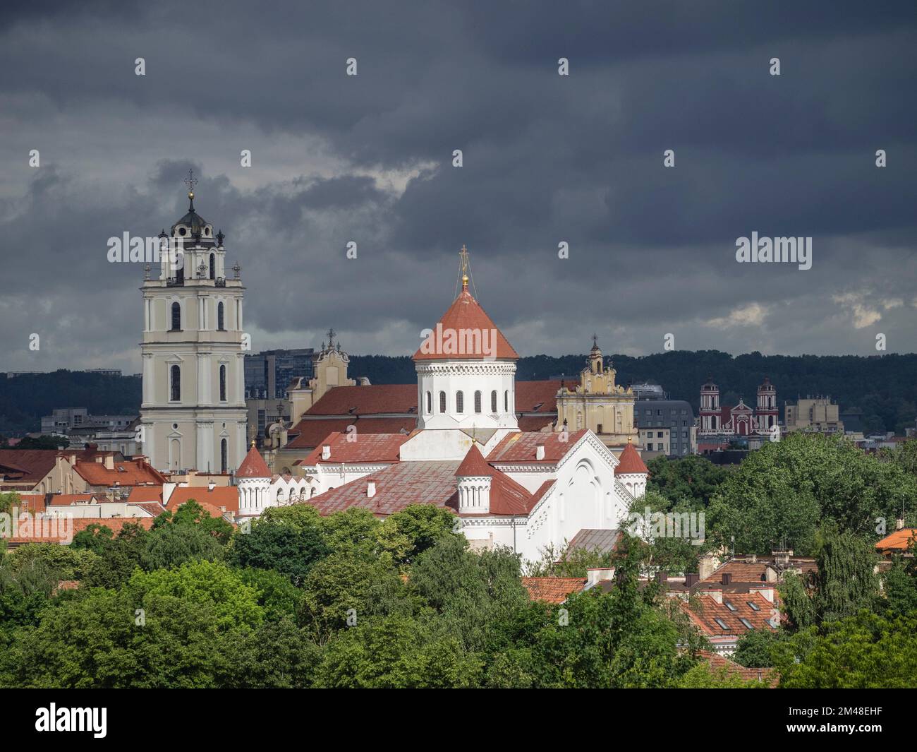Rooftop view of churches in the Old Town, Vilnius, Lithuania, Baltic ...
