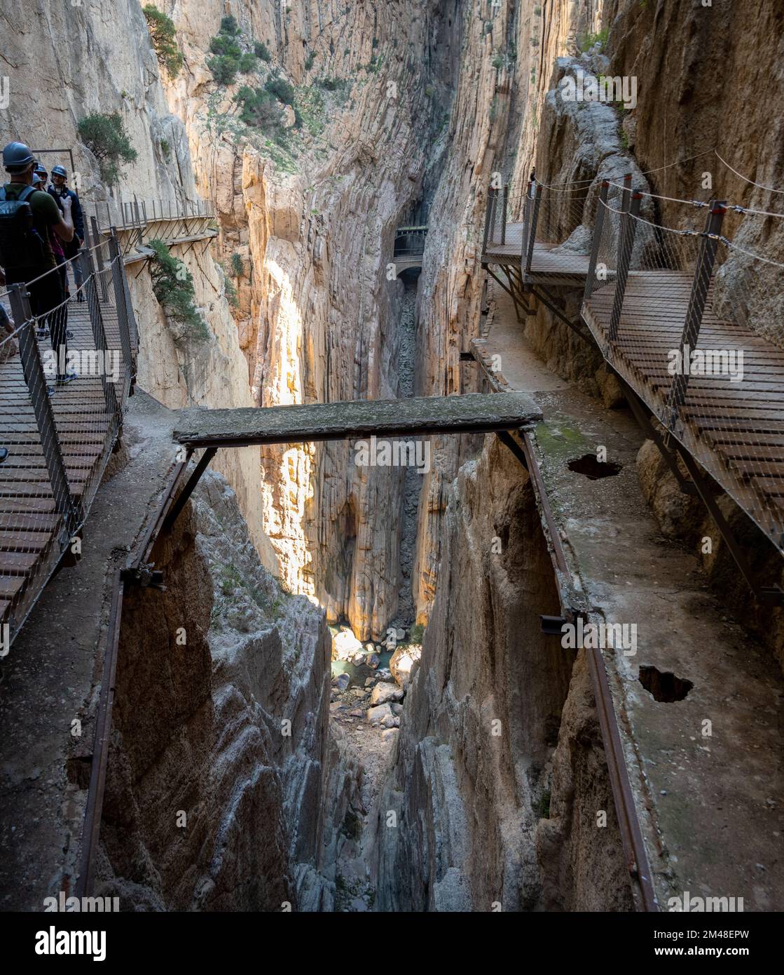 A view of El Caminito del Rey with the original pathway underneath and ...