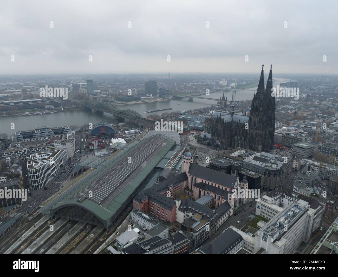 Aerial view of downtown Cologne city center. River rhine, skyline ...