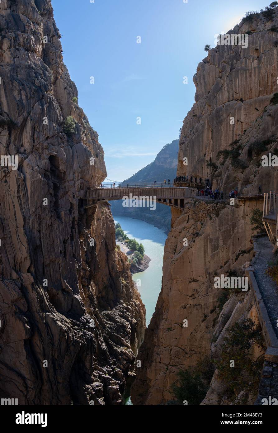 A view of El Caminito del Rey with the original pathway underneath and ...
