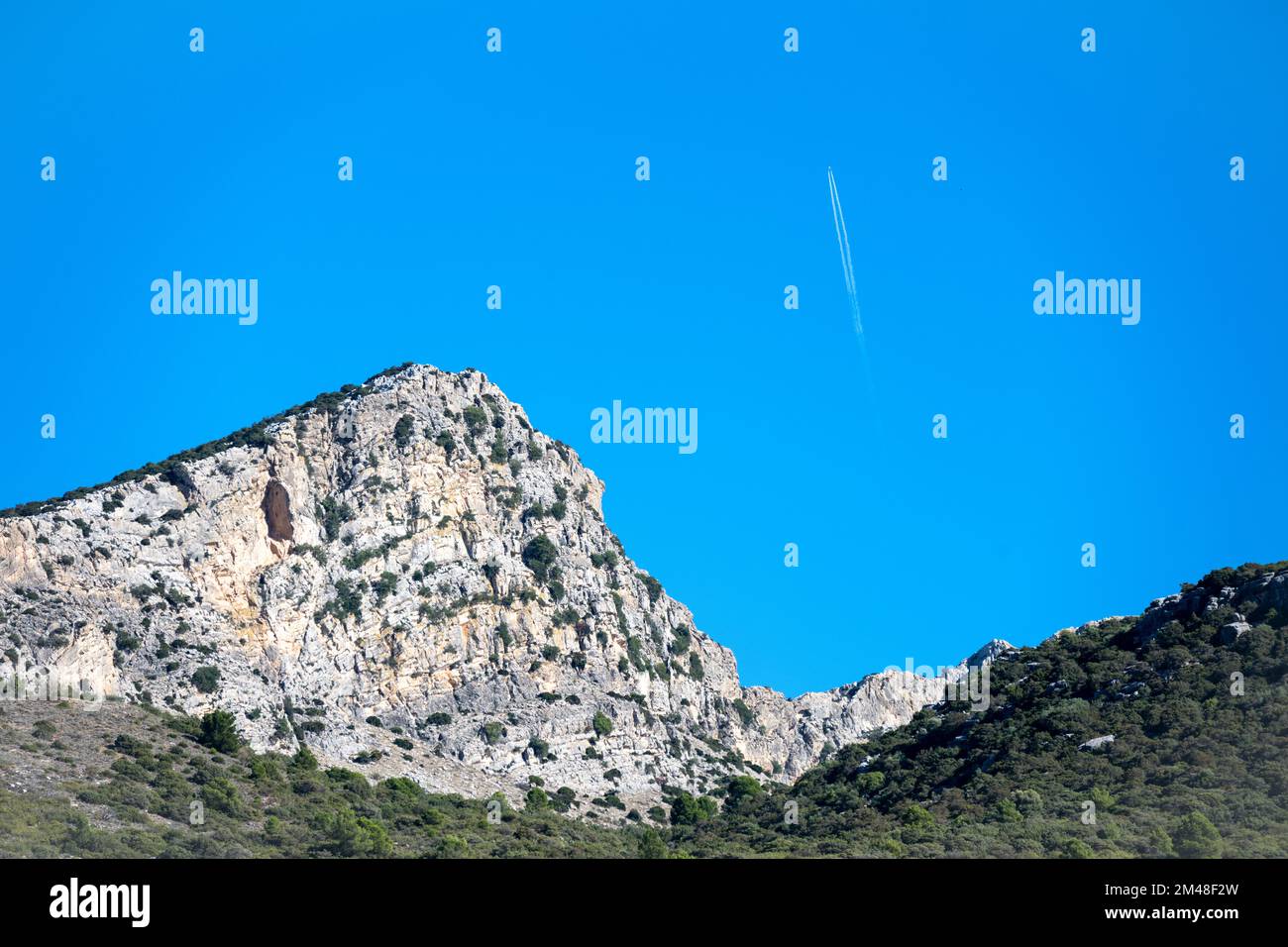 A mountain peak seen from the El Caminito del Rey or the King's Little ...