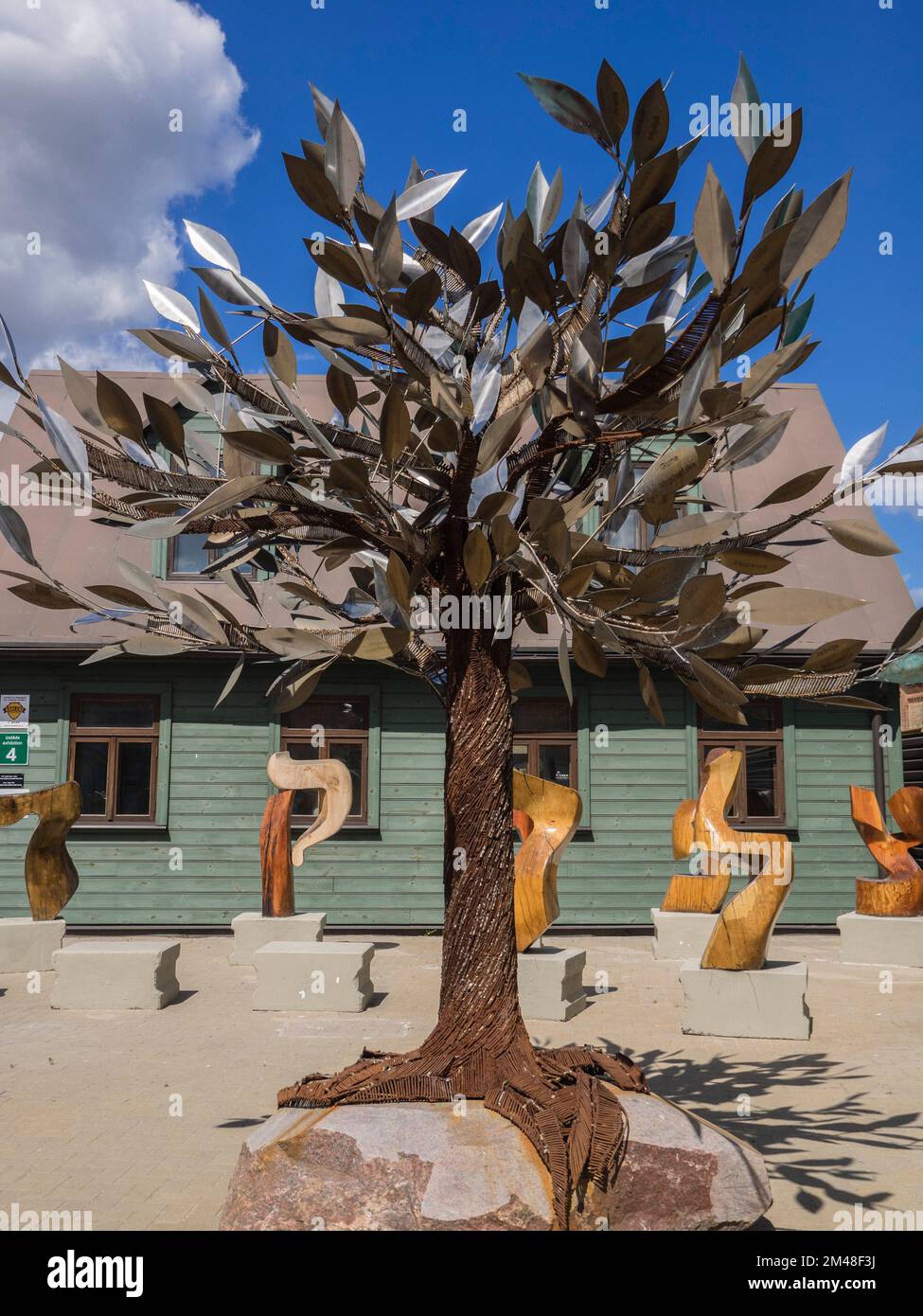 Tree of Hope memorial sculpture outside the Ghetto House, Riga Ghetto ...