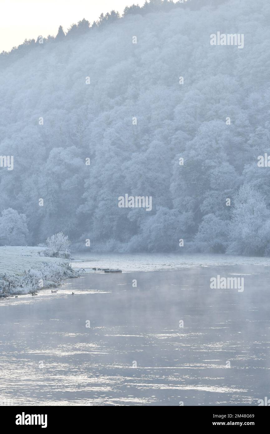Fog rising over river Nore, Thomastown, Co. Kilkenny, Ireland Stock ...