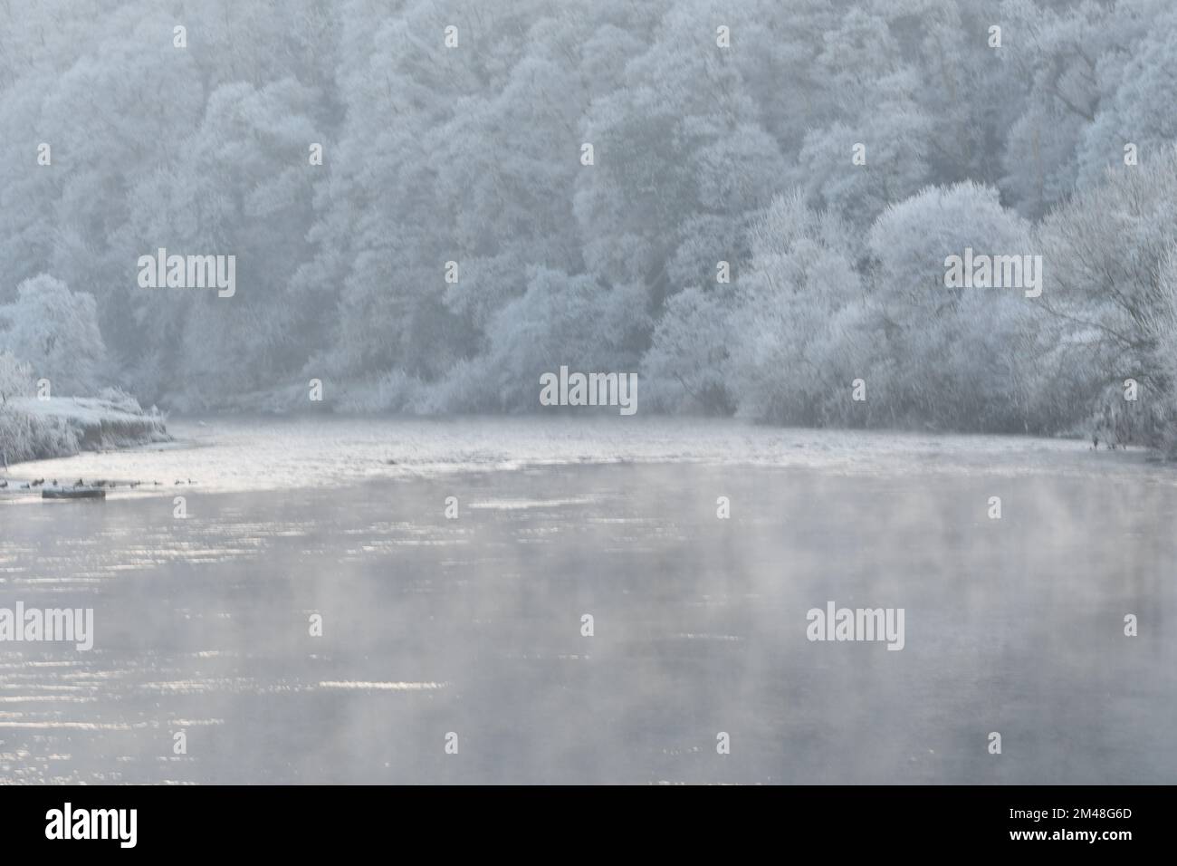 Fog rising over river Nore, Thomastown, Co. Kilkenny, Ireland Stock ...