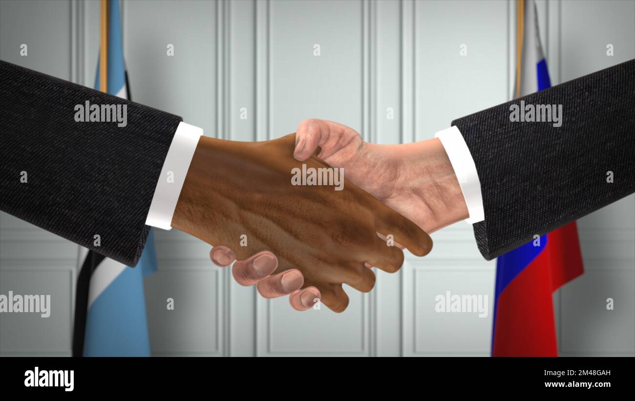 Botswana and Russia deal handshake, politics 3D illustration. Official ...