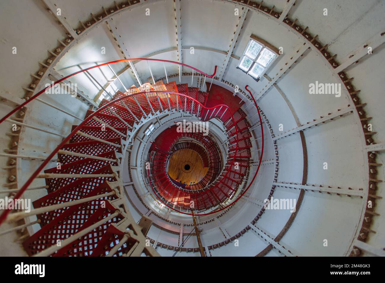 Iron spiral staircase inside the old lighthouse, top view Stock Photo ...