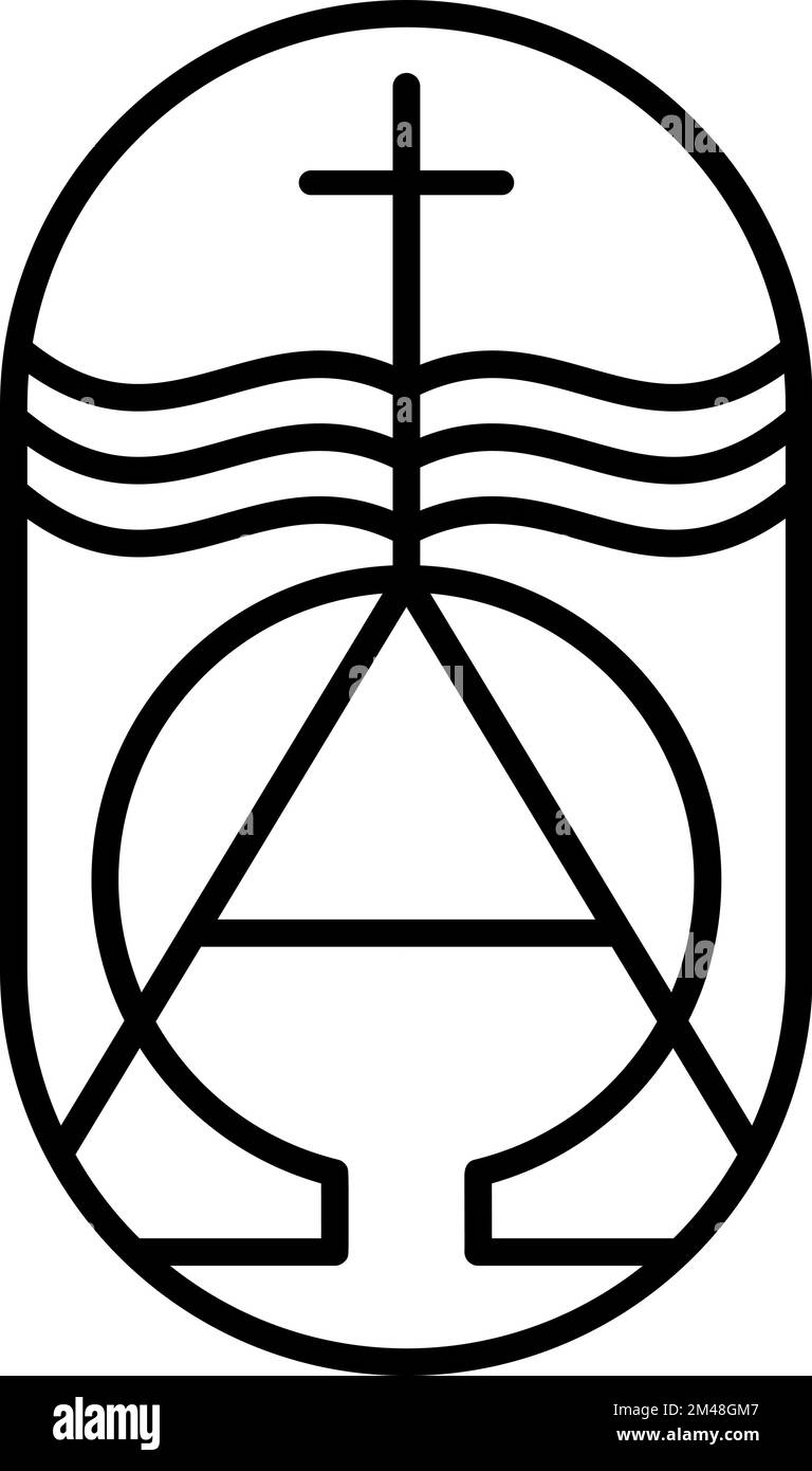 Vector religion line cross and open book Bible in church. Alpha and ...