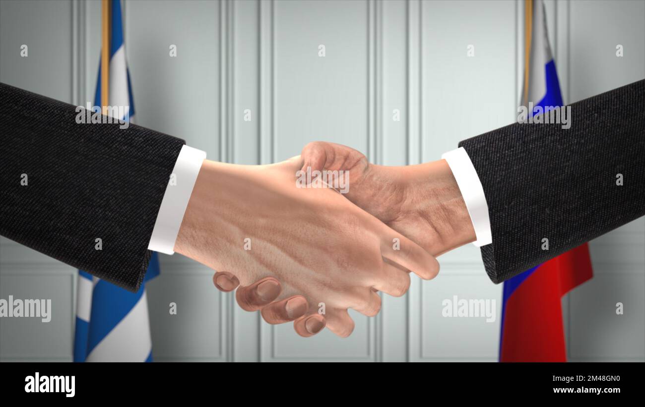 Greece and Russia deal handshake, politics 3D illustration. Official ...
