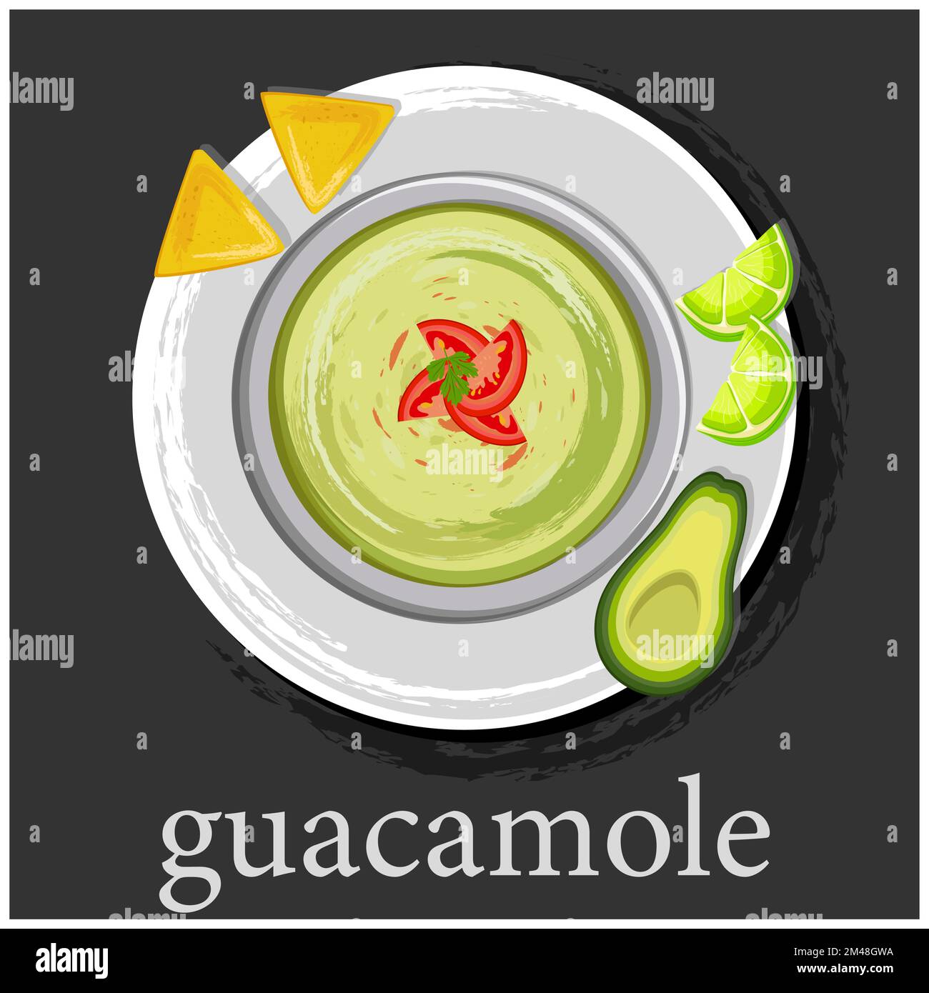 Guacamole. Avocado, tomatoes, lime nachos. Guacamole with tortilla ...