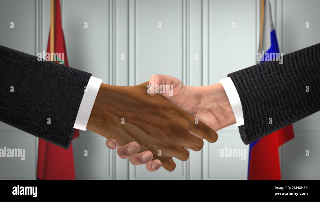 Morocco and Russia deal handshake, politics 3D illustration. Official ...