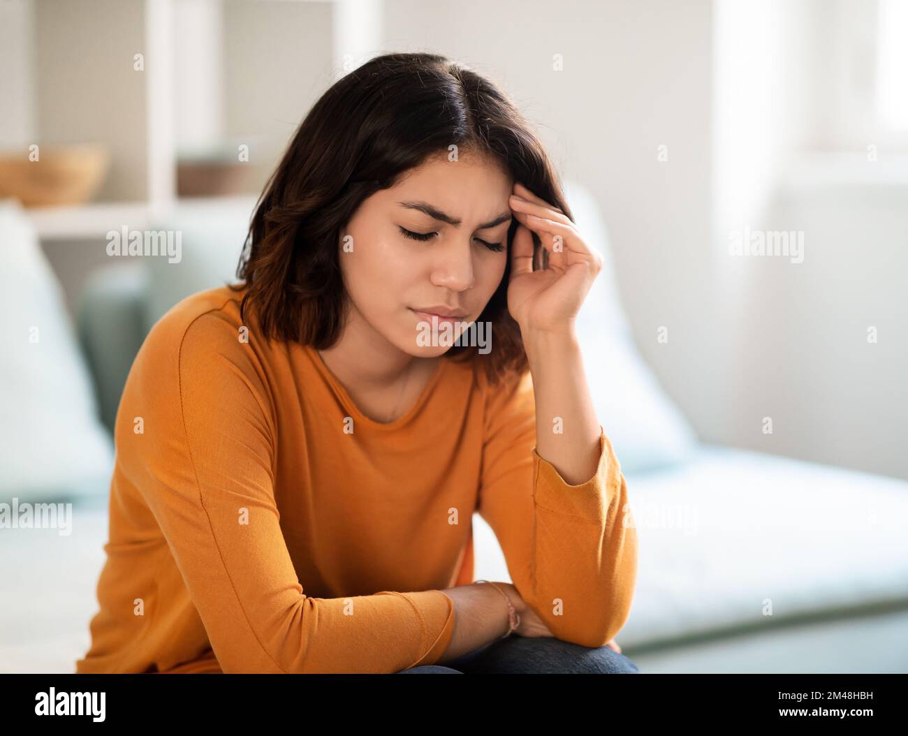 Apathy Concept. Portrait Of Depressed Middle Eastern Female Touching ...